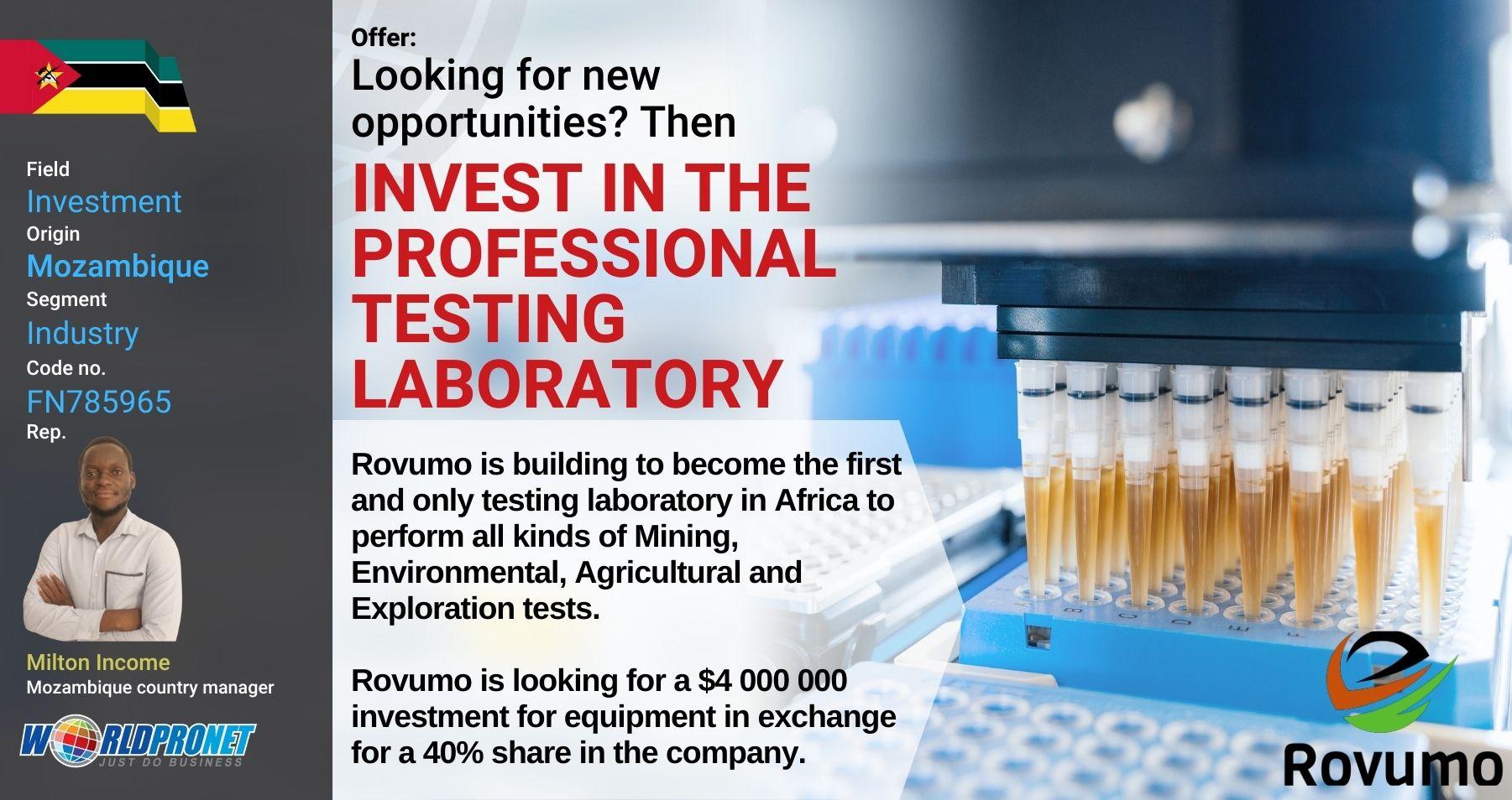 Investment in a soil and water testing laboratory in Mozambique ...